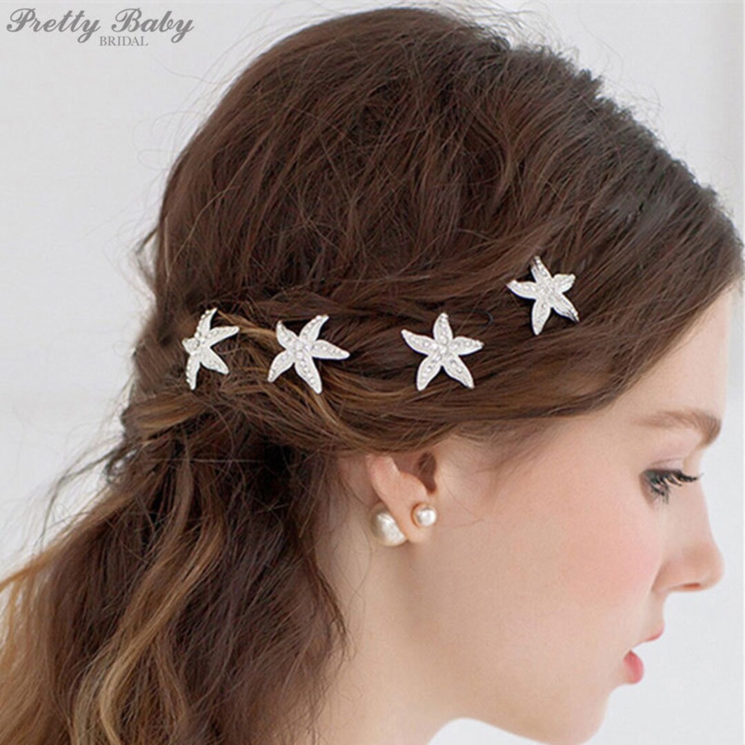 Starfish Hairpin 4 Pc, Beach Wedding Hair Accessories, Beach Wedding ...
