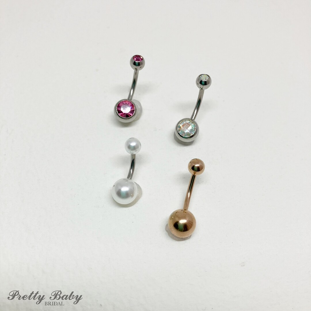 4 Pack Belly Bundle Barbells Piercing - Pearl Belly Ring, Belly Button ...