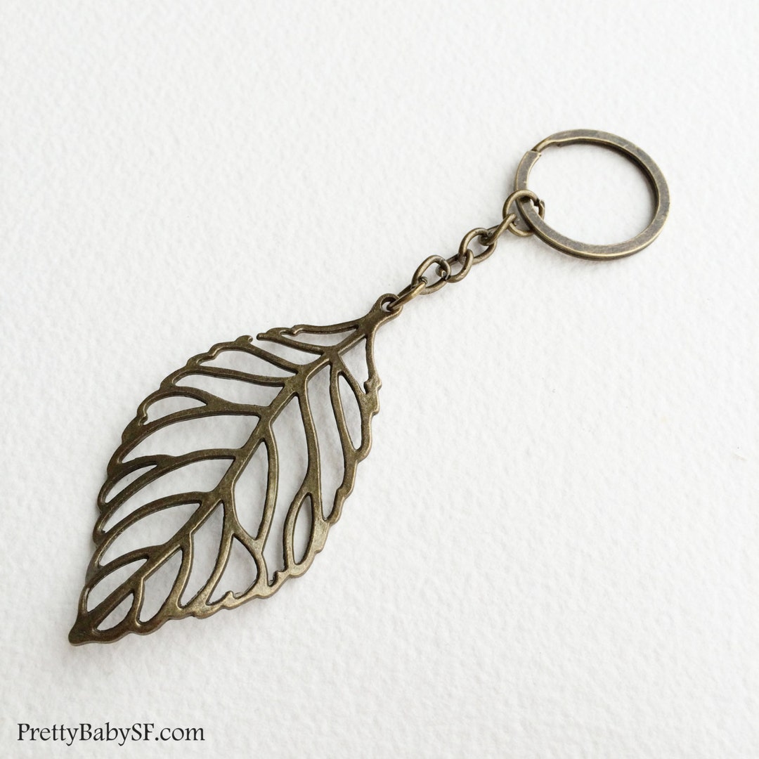 Boho Keychain for Women Leaf - Autumn Leaves, Bronze Plant Key Tag ...