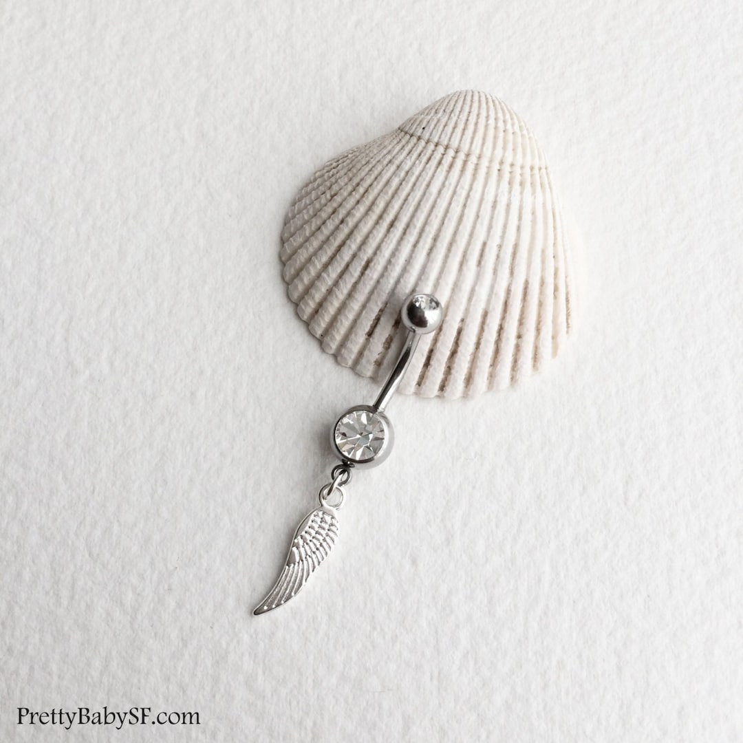 Dangle Belly Ring Small - Silver Wing, Belly Button Ring Boho Belly ...