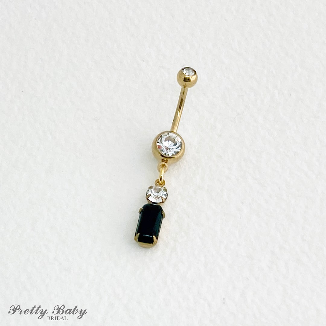 Black Belly Button Ring Gold Goth Belly Ring, Dangle Belly Ring ...
