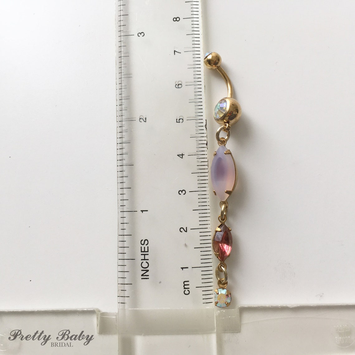 Gold Lilac Dangle Belly Ring - Opal Belly Ring, Peach Amethyst Crystal ...
