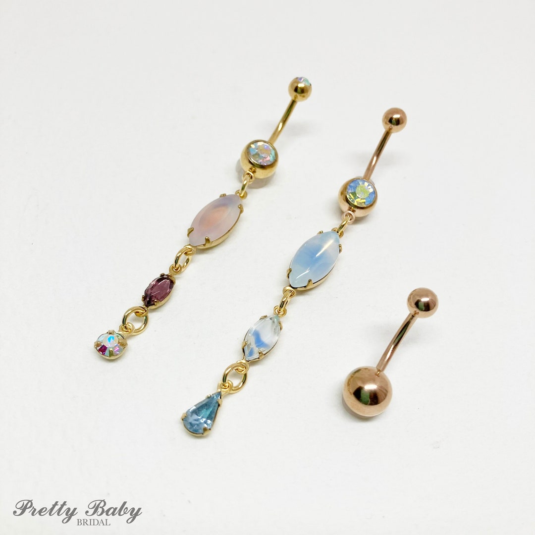 3 Pack Belly Bundle Gold Lilac Dangle Belly Ring Opal Belly - Etsy