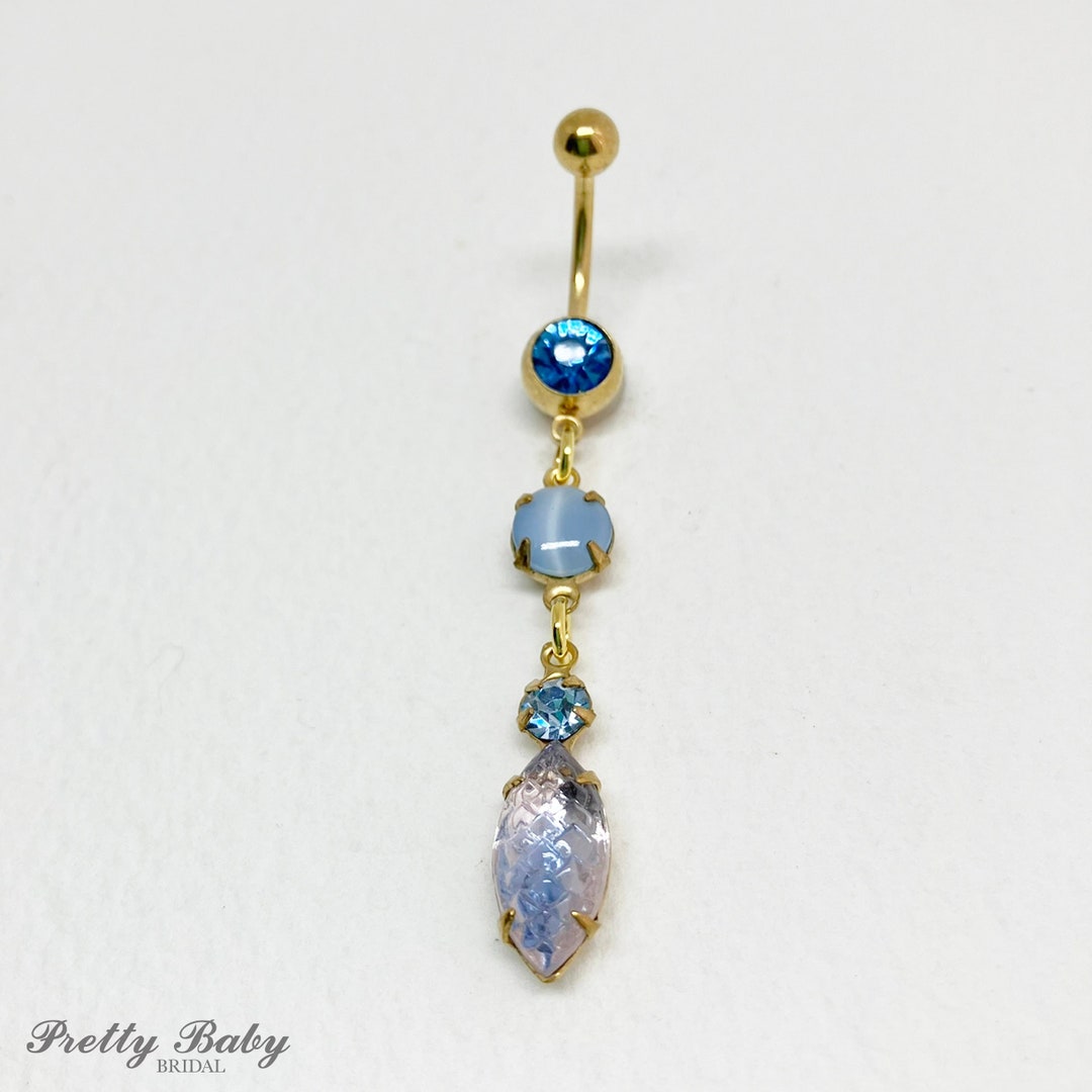 Gold Belly Ring Opal Belly Ring Long, Blue Belly Ring Chain, Lapis ...