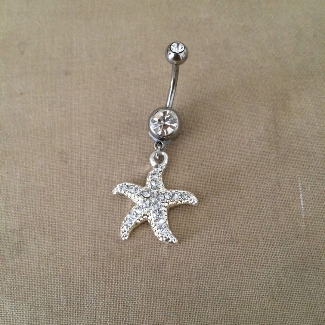 Starfish Belly Button Ring - Silver Crystal Belly Ring, Beach Wedding ...