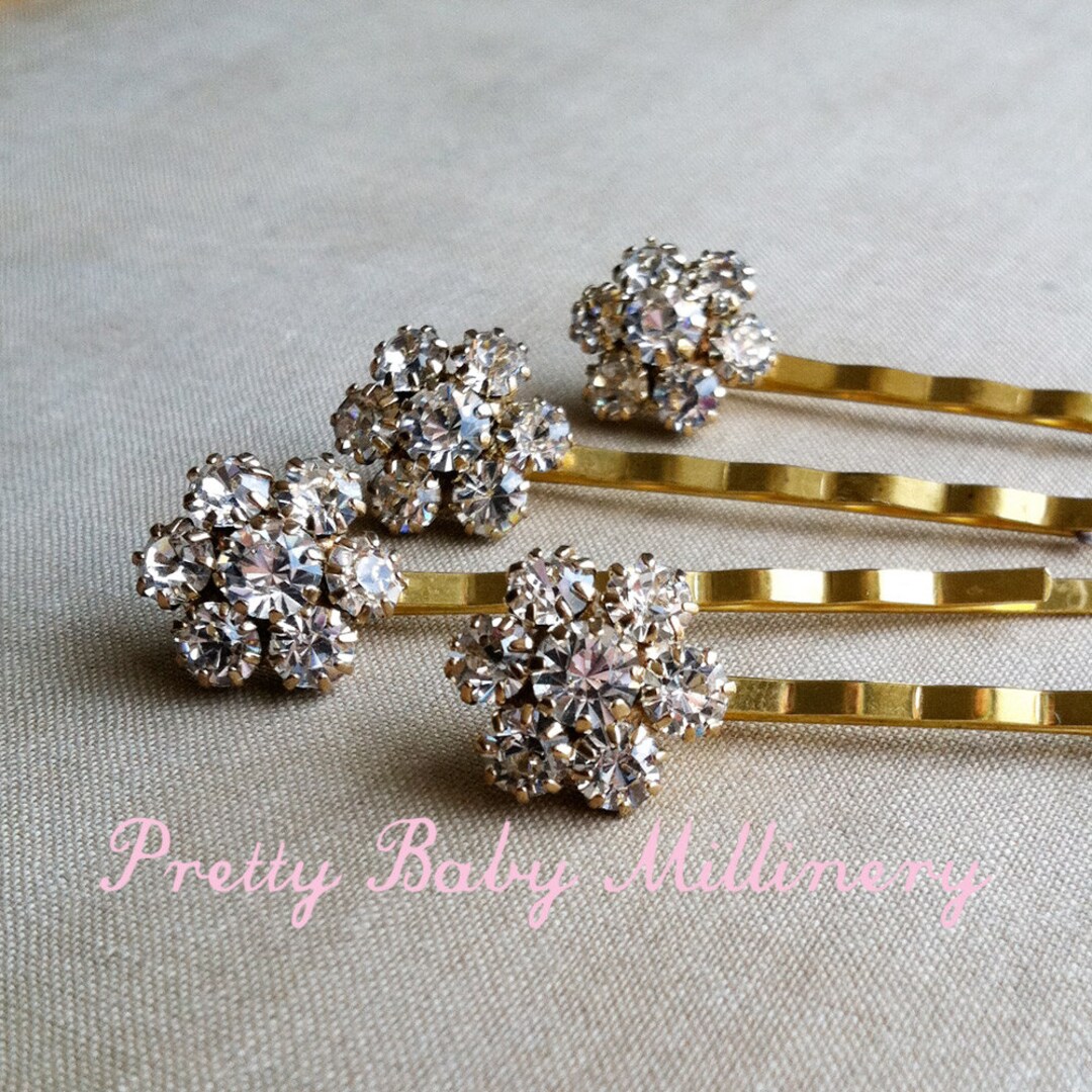 Gold Hairpin, Gold Bridal Rhinestone Flower Hairpins 4 Pc, Gold Hair ...