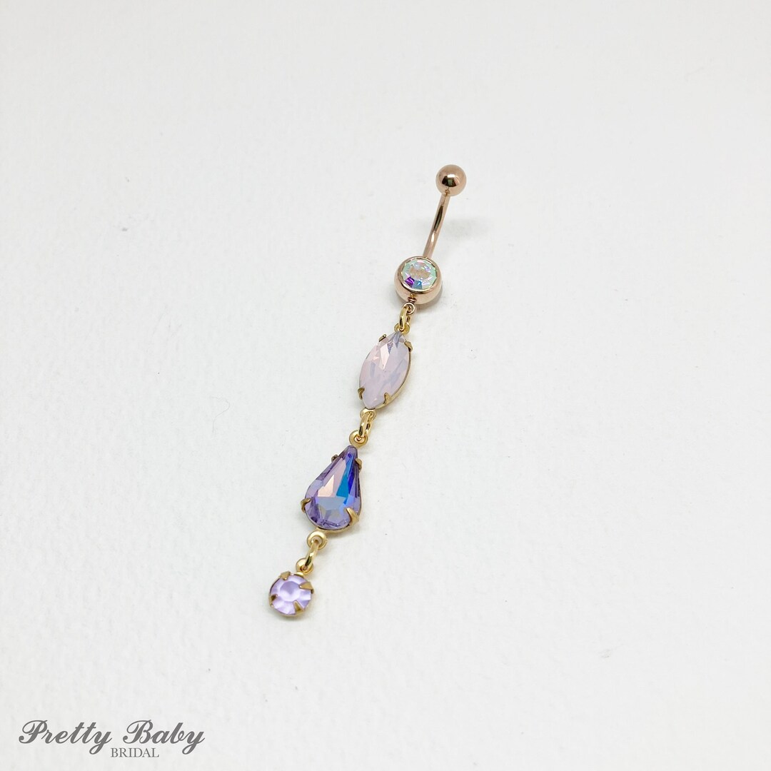Rose Gold Lilac Pink Dangle Belly Ring - Opal Belly Ring, Amethyst ...