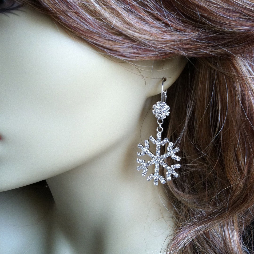 Winter Wedding Snowflake Earrings Dangle - Christmas Bridal Jewelry ...