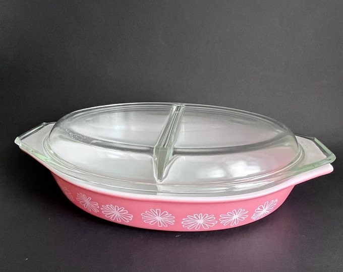 Vintage Pyrex Pink Daisy Divided Casserole With Lid 1 1/2 Quart - Etsy