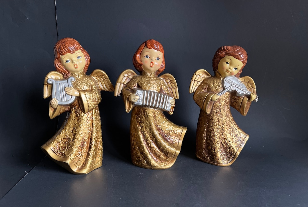 Vintage Christmas Angel Choir Musicians Trio Set Gold - Etsy