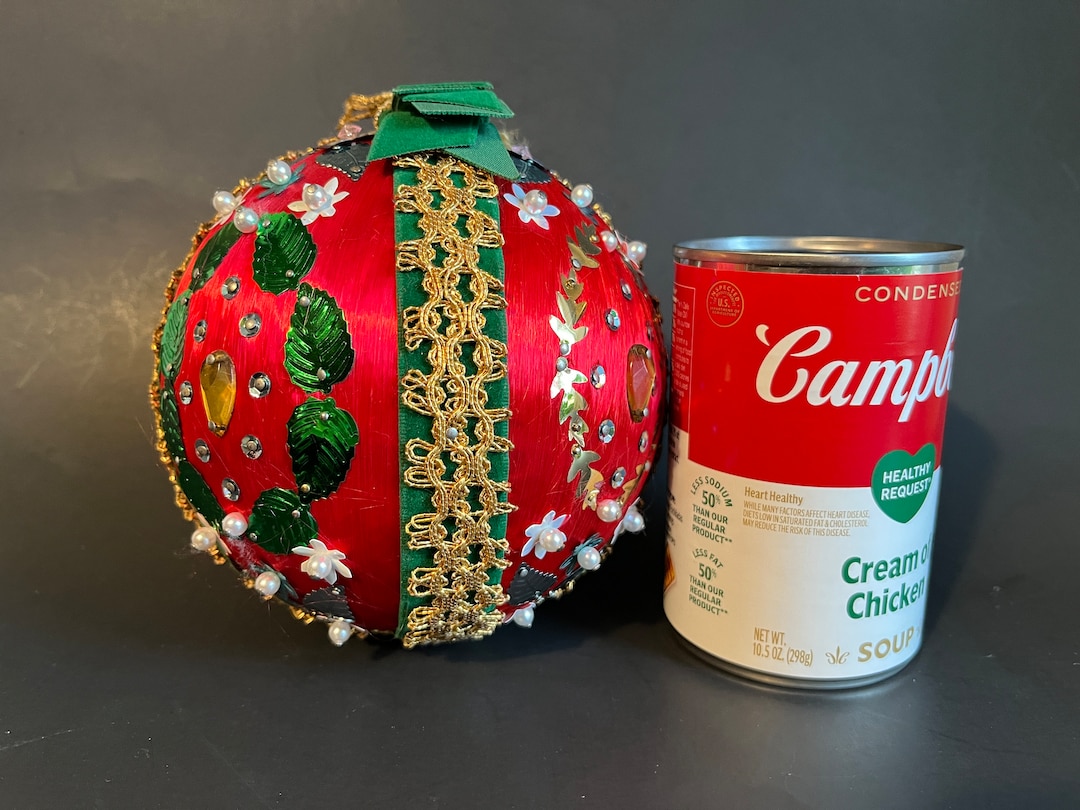 Vintage Jumbo Push Pin Christmas Ornament Red Ornate Various Trims 5 ...