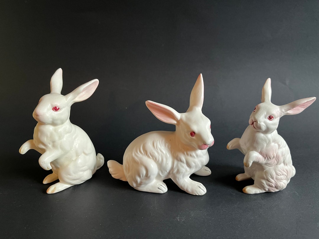 Vintage Lefton Easter Bunnies White and Pink 3 Sizes - Etsy