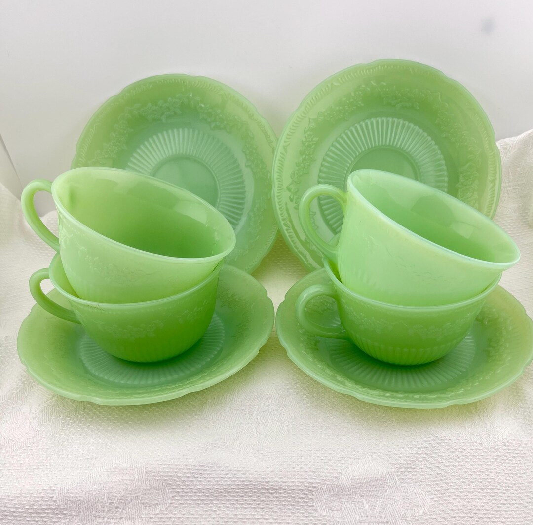 Alice Jadite Cups and Saucers Lot Set of 4 - Etsy