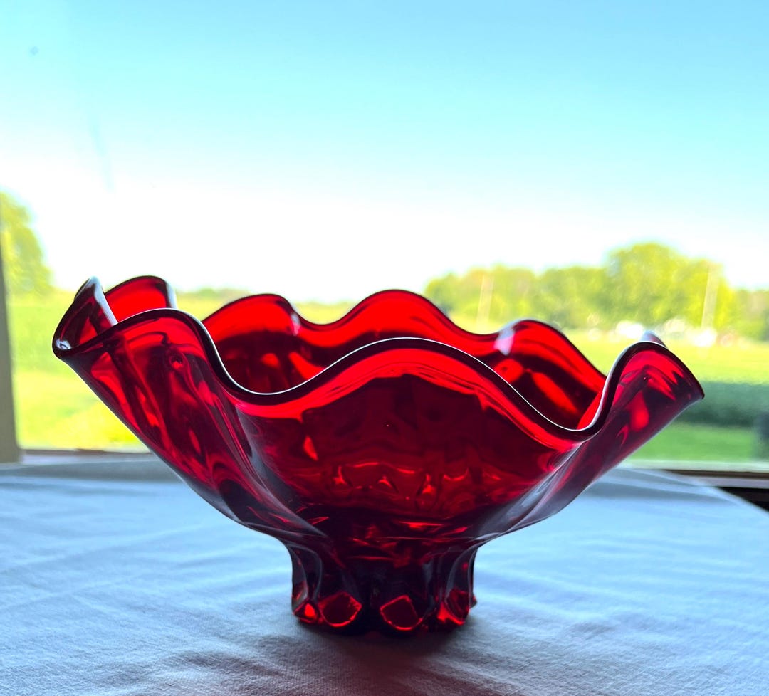 Ruby Red Handkerchief Rim Console Bowl Smaller Sized Clam Shell Rim - Etsy
