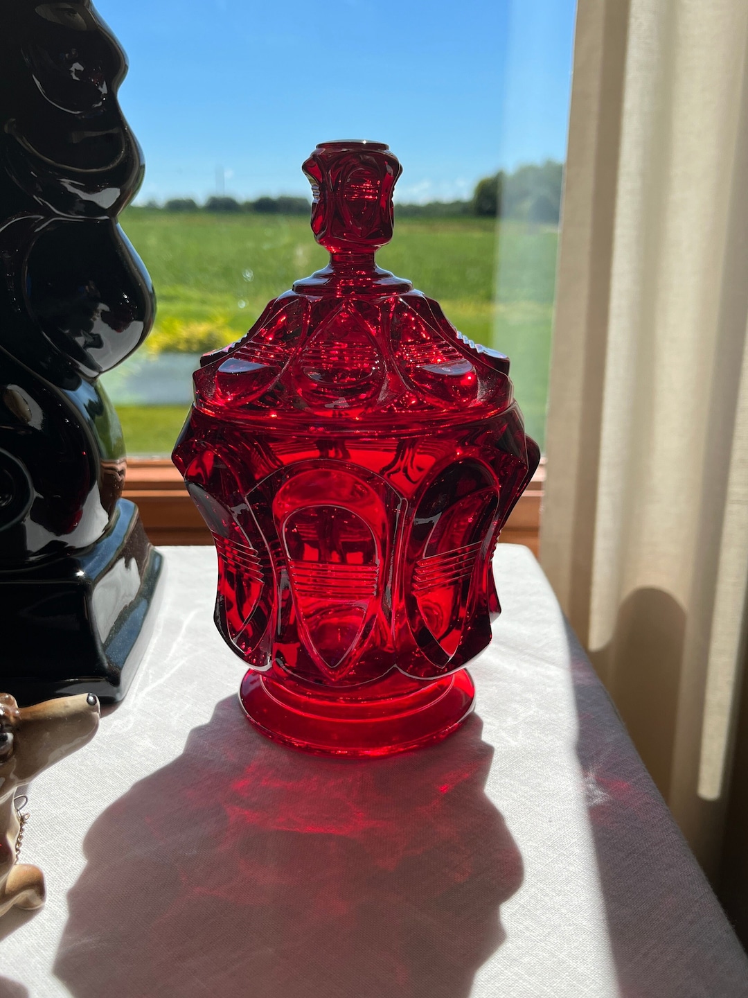 Vintage Ruby Red Fenton Candy/ Compote Dish With Lid 7 1/2 Inches Tall ...