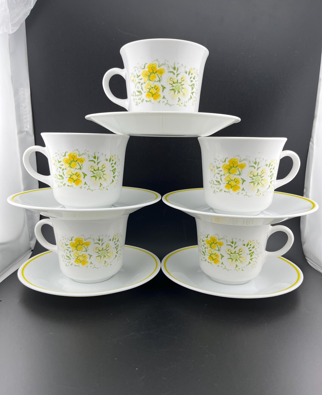 Vintage Corelle April Spring Yellow Flowers Cup and Saucer Sets of 5 - Etsy