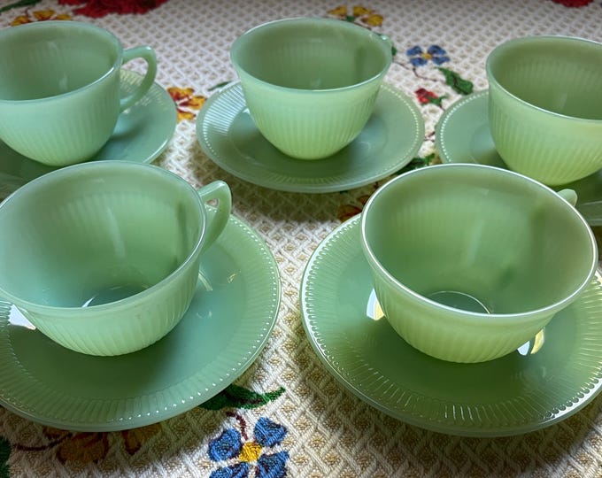 Fire King Jane Ray Jadeite Cups and Sauces Set of 5 - Etsy