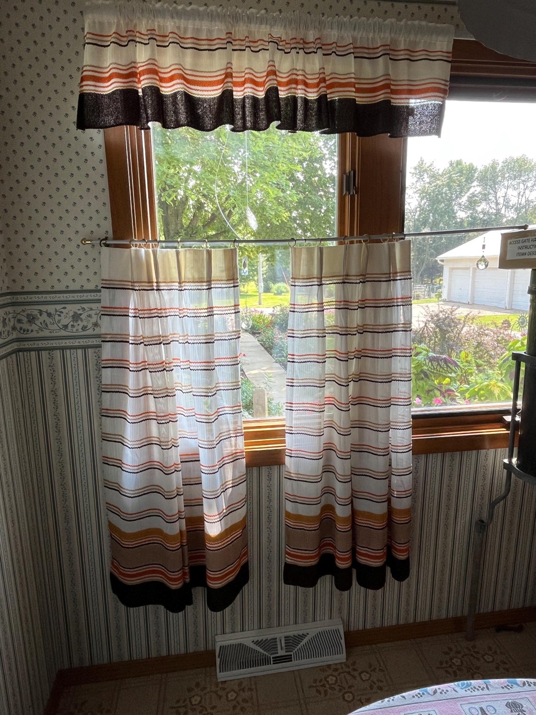 Vintage MCM Sears Perma Press Cafe Curtain 1 Pair With Valance Brown ...