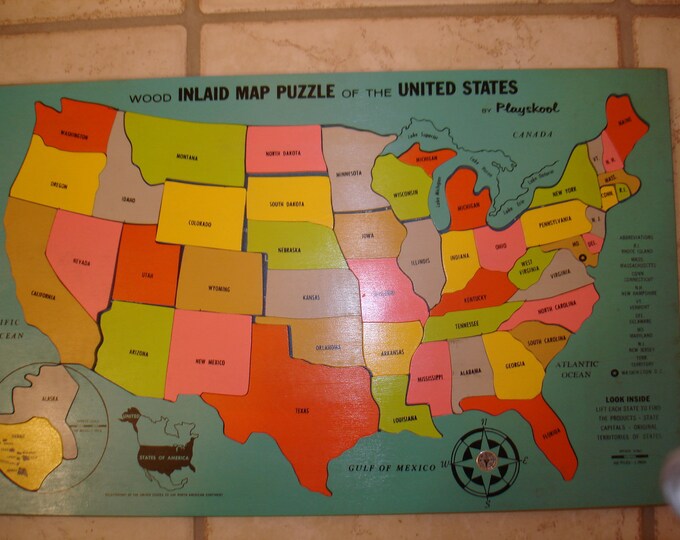 Vintage Wooden Playskool US Puzzle Map Free Ship - Etsy