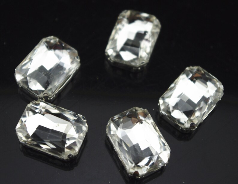 5 Pcs 13x18mm Rectangle Clear Crystal Loose Rhinestones Grade A Silver ...