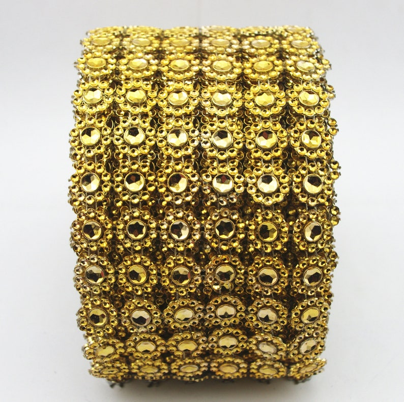 6 Row Sunflower Rhinestone Mesh Ribbon Gold Diamante Wedding Table Wrap ...