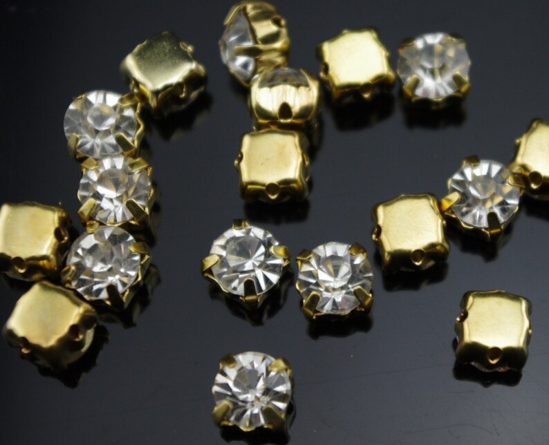 100 Pcs SS25 5mm Loose Rhinestones Grade A Clear Crystal Glass Gold ...