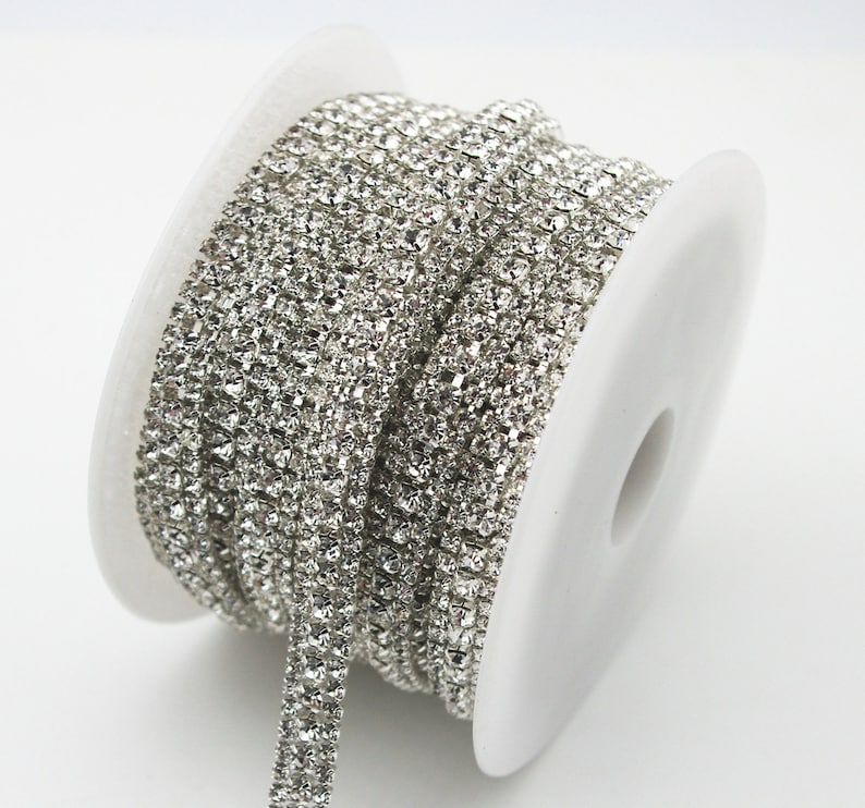 3 Row Silver Tone Clear Rhinestones Trim Crystal Chain - Etsy