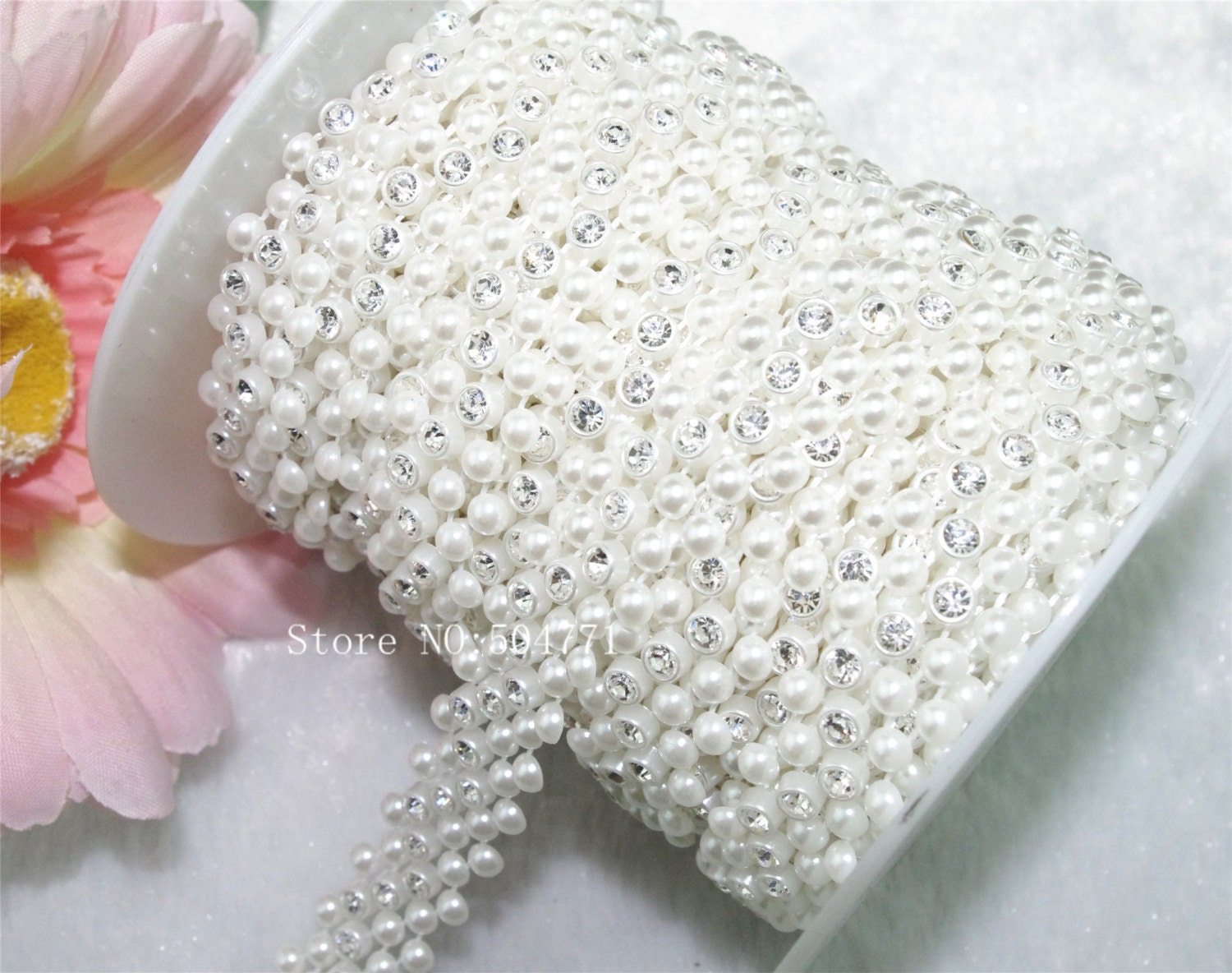 10 Yard 15mm 3 Rows White Pearl and Rhinestone Chain Sewing - Etsy