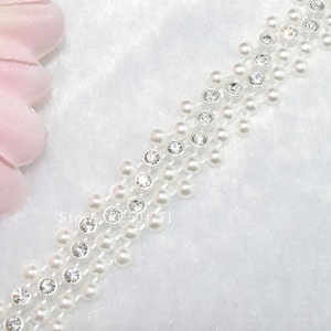 10 Yard 15mm 3 Rows White Pearl and Rhinestone Chain Sewing - Etsy