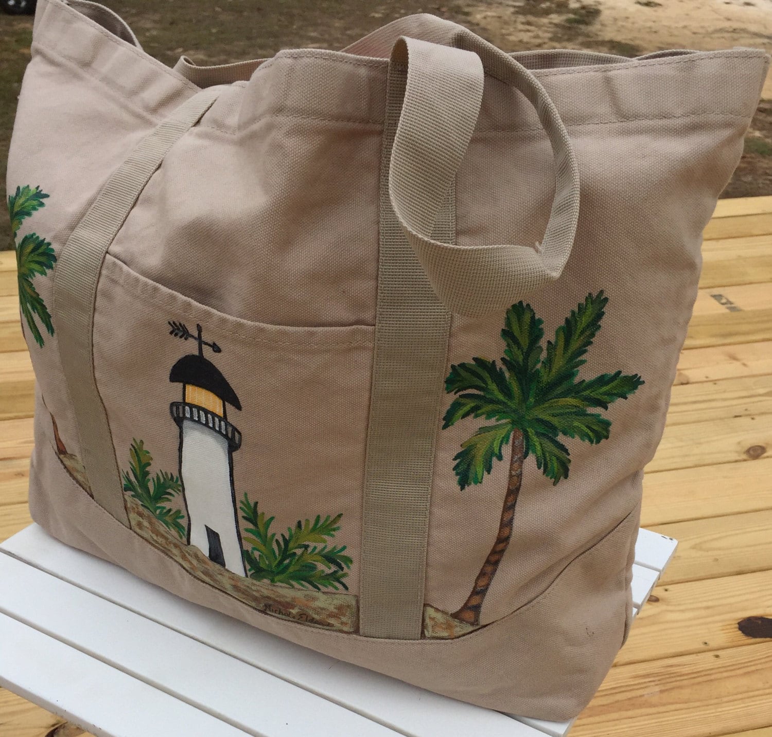 Canvas Tote Bag With Hand Painted Lighthouse - Etsy