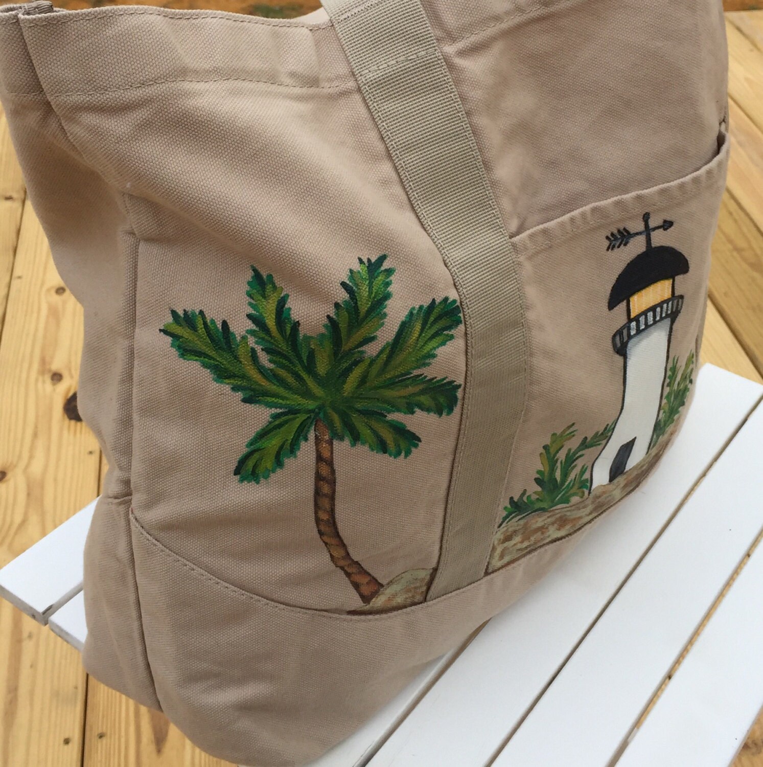 Canvas Tote Bag With Hand Painted Lighthouse - Etsy
