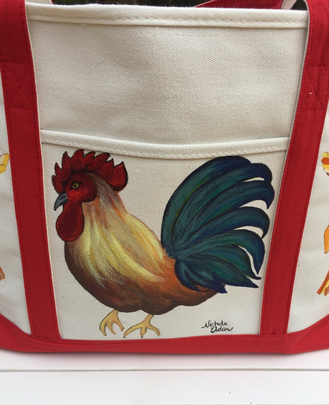 Zippered Canvas Tote Bag, Rooster Tote Bag, Hand Painted - Etsy