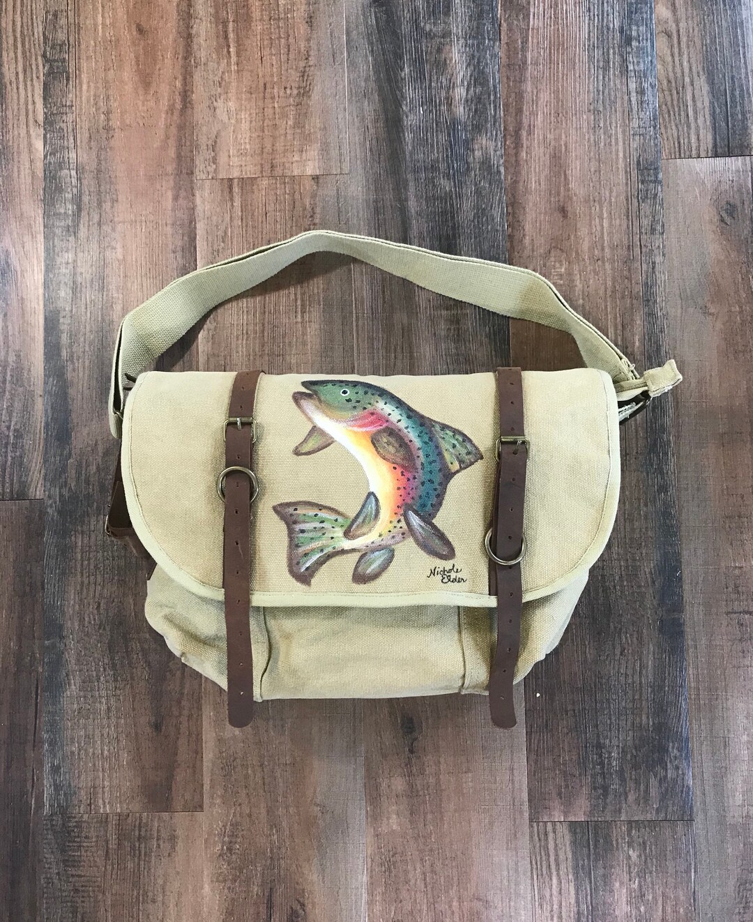 Men's Messenger Bag, Canvas Bags, Hand Painted Trout, Fish Gifts - Etsy