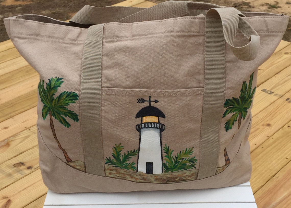 Canvas Tote Bag With Hand Painted Lighthouse - Etsy