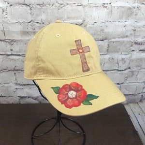 Womens Cross Hat Red Rose Hat Authentic Pigment Baseball - Etsy