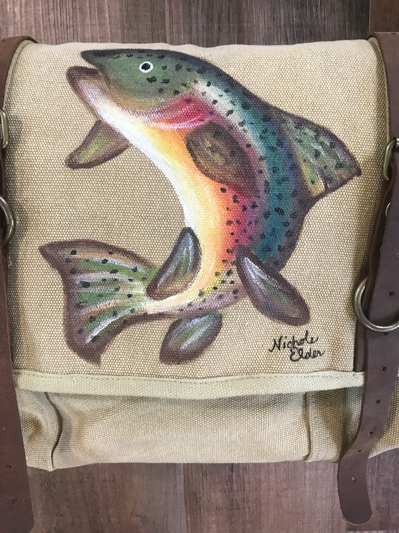 Men's Messenger Bag Canvas Bags Hand Painted Trout Fish - Etsy