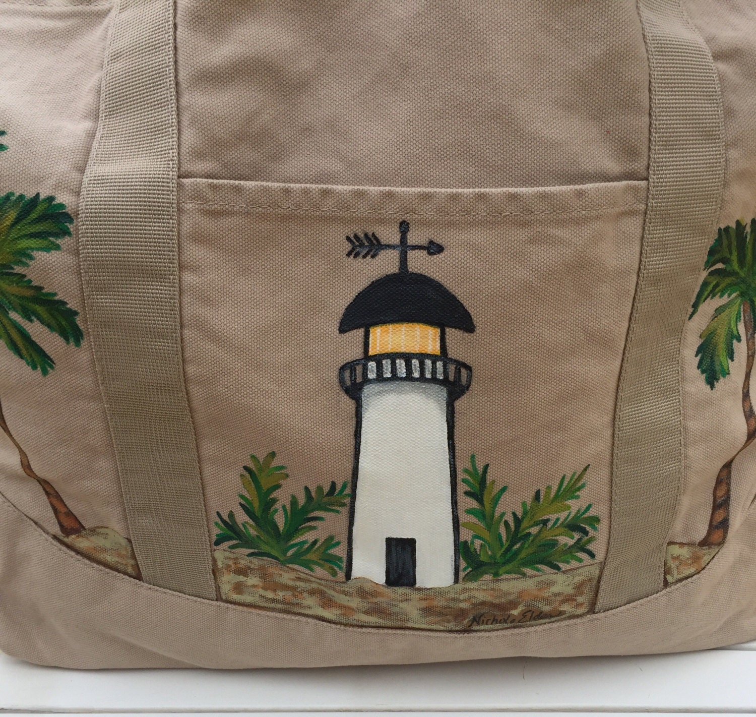 Canvas Tote Bag With Hand Painted Lighthouse - Etsy