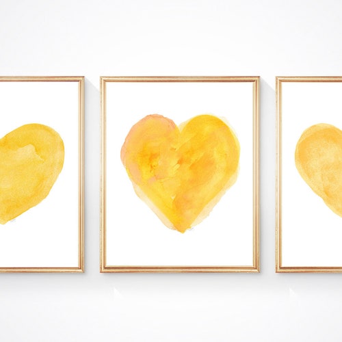 Yellow Heart Prints Set of 3 Yellow Wall Decor Yellow - Etsy
