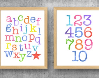 Set of 2 Alphabet Numbers Prints ABC 123 Print Set Kids - Etsy
