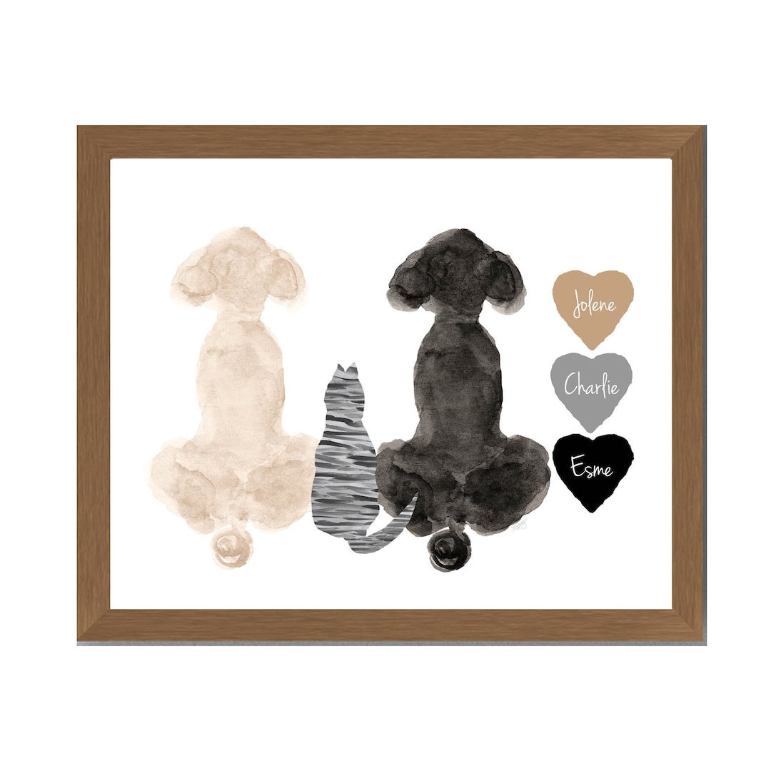 Poodles With Cat Print, Two Poodle and Cat Memorial, Cat and Poodle Art ...