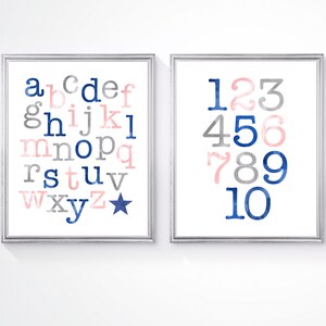 Blush and Navy Gallery Wall, Set of 4, Boy Girl Playroom Decor, Toddler ...