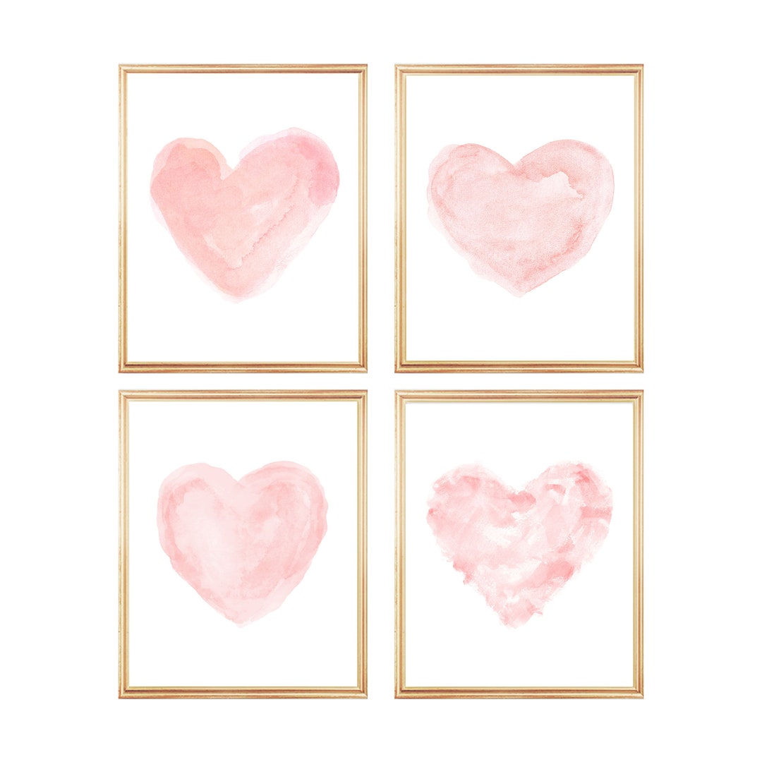 Blush Pink Heart Prints, Set of 4 Watercolor Prints, Blush Nursery ...