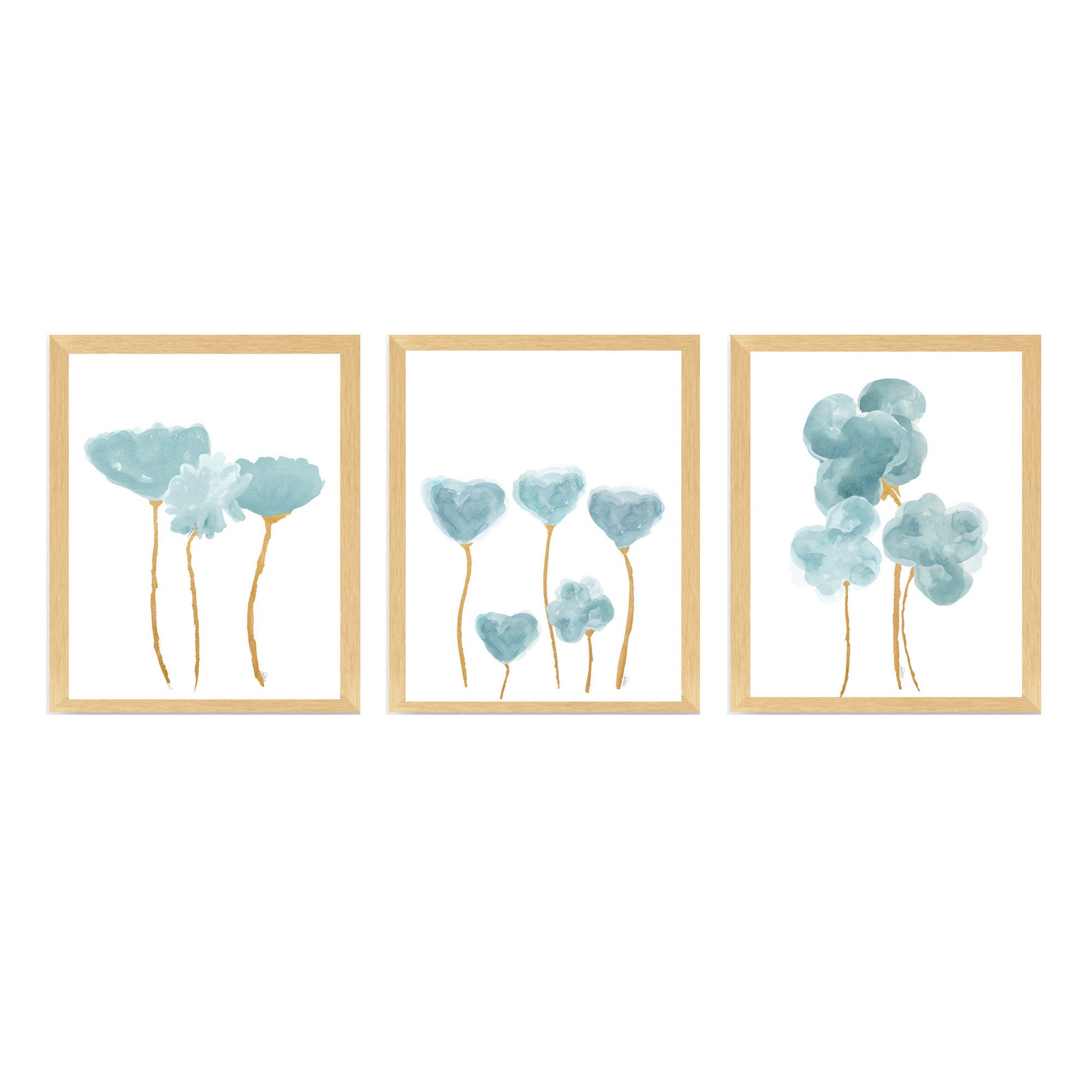 Teal Wall Decor, Set of 3 Watercolor Prints, Teal Wall Art, Teal Living ...