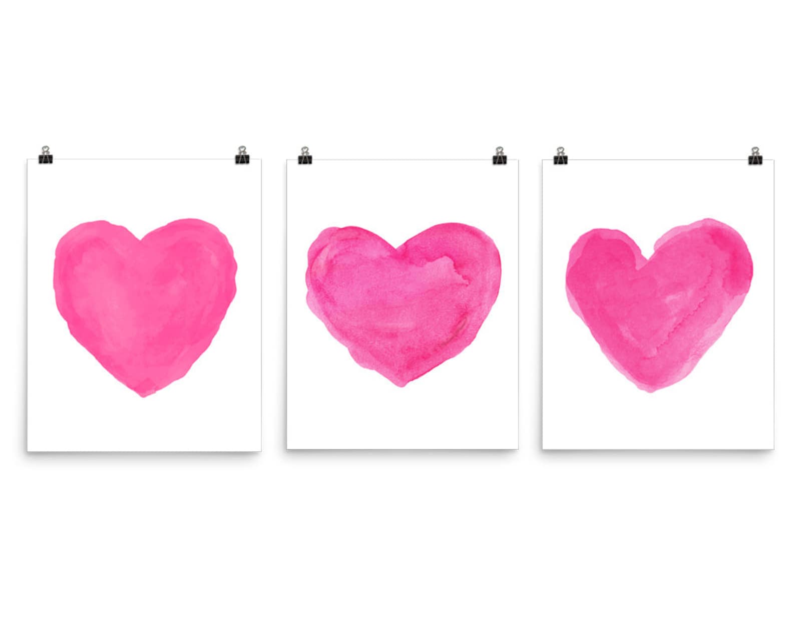 Hot Pink Hearts 16x20 Set of 3 Hot Pink Heart Art Hot Pink | Etsy