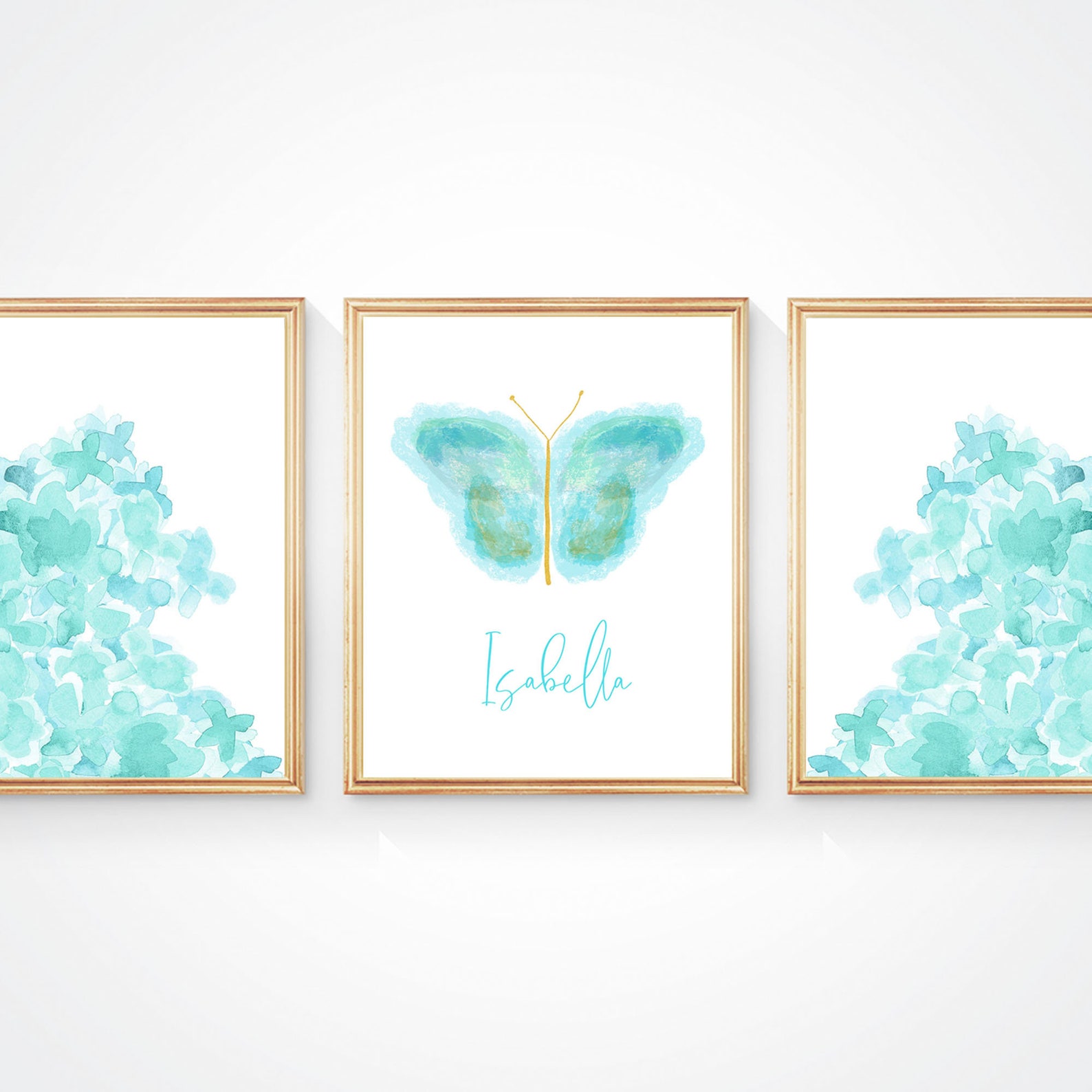 Blue Green Butterfly Print Set of 3 Butterfly and Flowers - Etsy