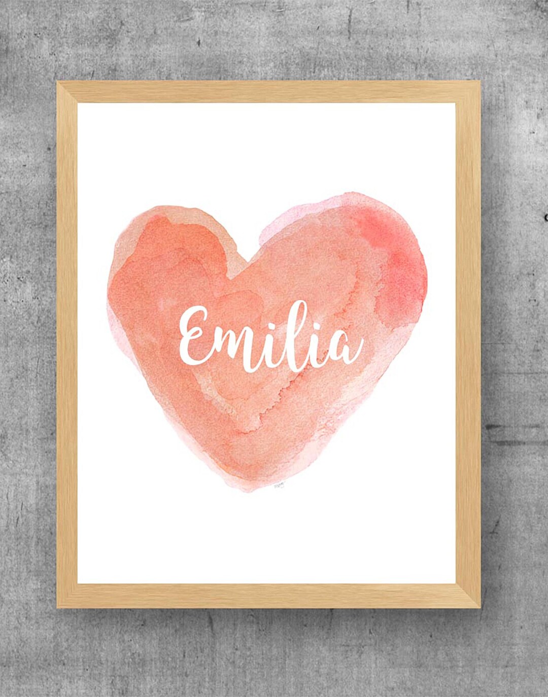 Coral Nursery Decor, Personalized Name Print, Watercolor Heart Print ...