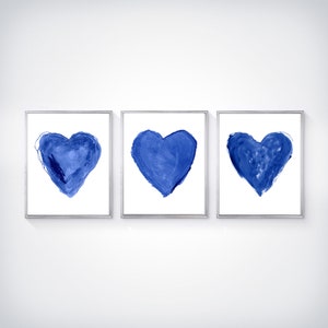 Bright Blue Art Prints, Navy Blue Wall Art, Blue Heart Prints, Blue ...