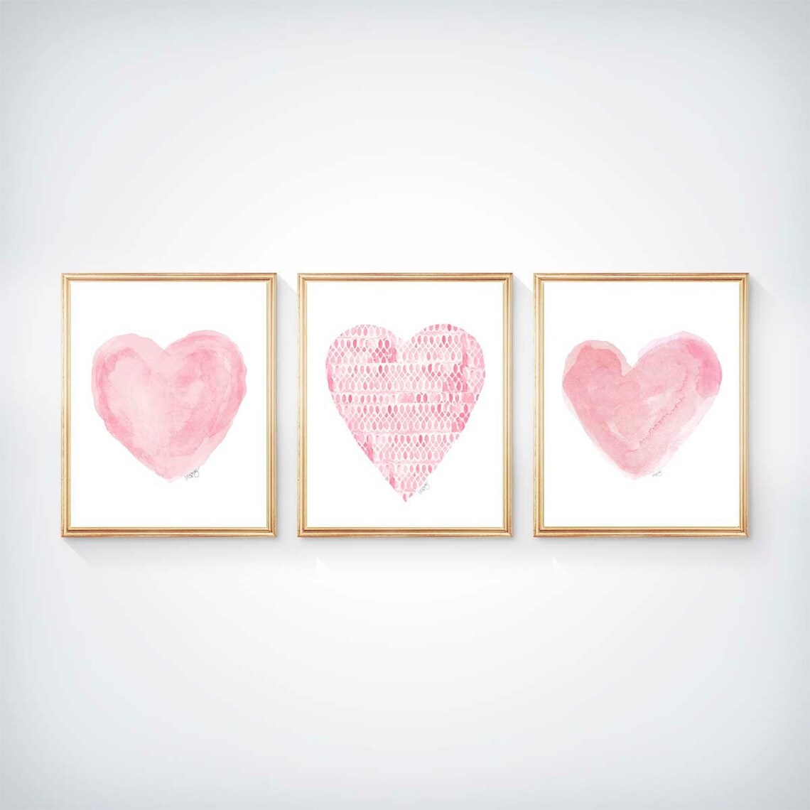 Pink Nursery Decor Set of 3 Prints Pink Watercolor Hearts - Etsy