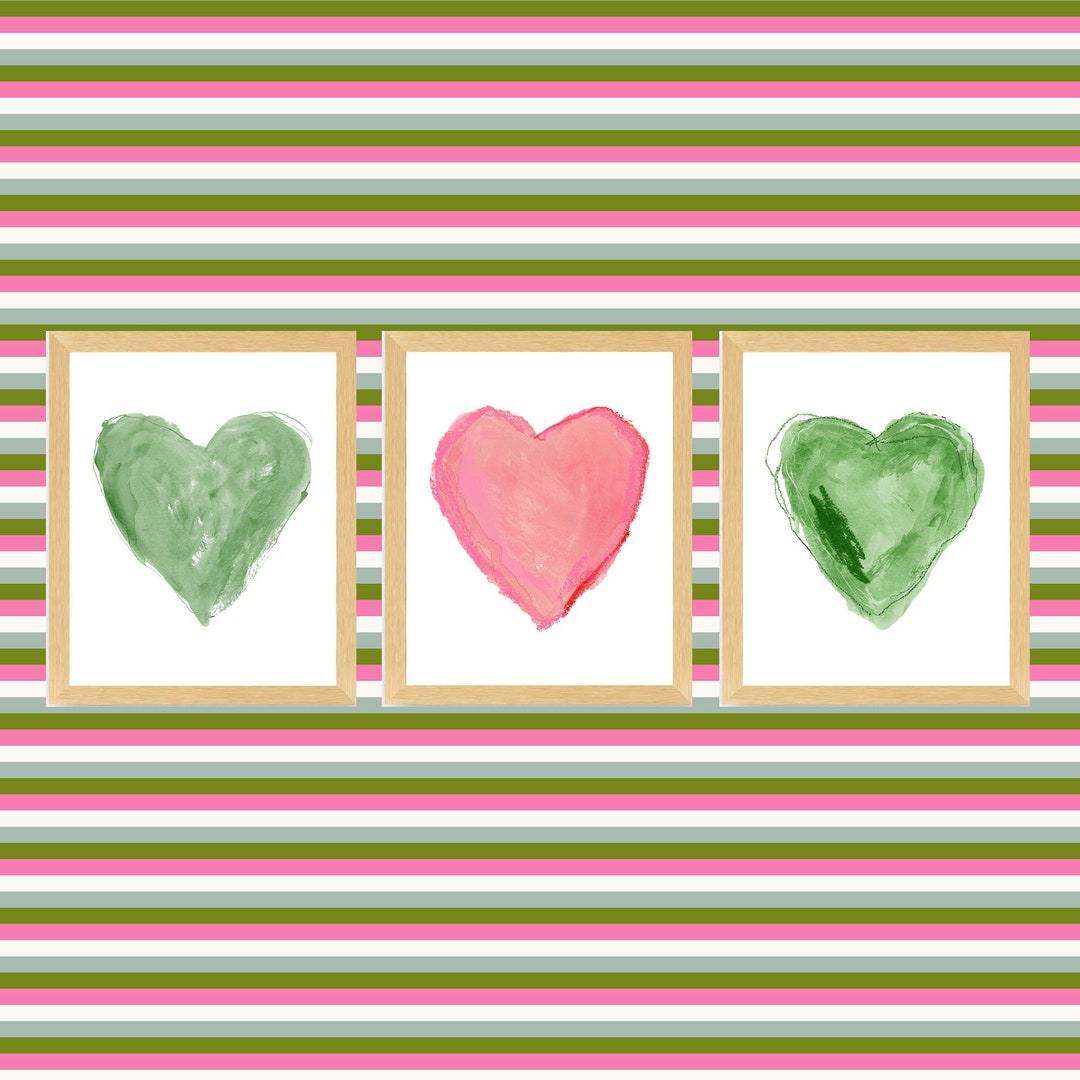 Preppy Wall Art, Preppy Heart Prints, Pink and Green Hearts, Preppy ...