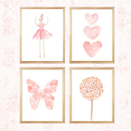 Pink Printable Nursery Wall Art Set of 4 Poster Baby Girl | Etsy